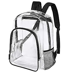 Fomaris Clear Backpack Heavy Duty Clear Bookbag Transparent Backpack See Through Plastic Bookbag for School, Work,Stadium,Travel,Security,Festival,College ( Black)