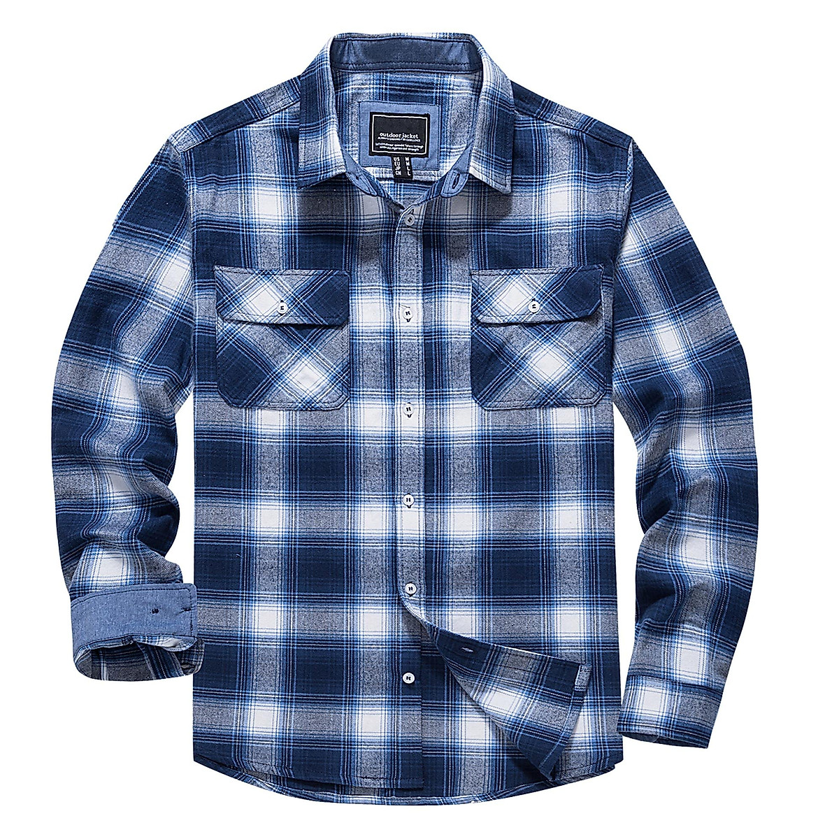 TACVASEN Men's Flannel Shirts Long Sleeve Casual Button Down Regular Fit Plaid Shirts Blue L