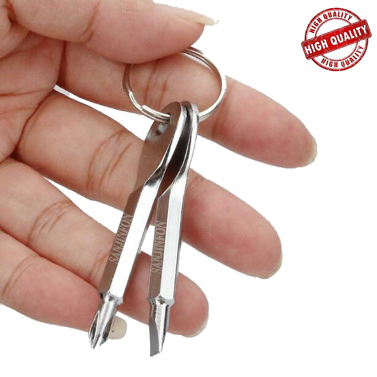 SANJINFON Pocket Screwdriver Dual-purpose: Flat Head Screwdriver & Small Phillips Head Screwdriver Set, Mens Keychain Tool, Mini EDC Keychain Screwdriver Gadgets, Great Gifts for Men Dad Boy (2Pcs SL)