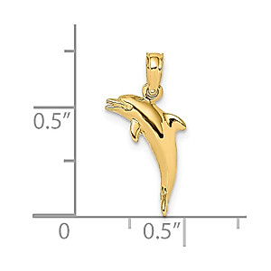 Solid 14k Yellow Gold 3-D and Textured Mini Dolphins Jumping Charm Pendant - 7mm x 15mm