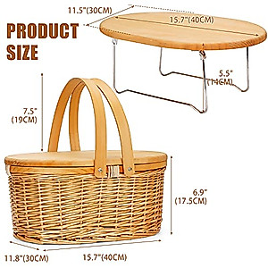 Wicker Picnic Basket Cooler with Portable Picnic Wine Table & Swing Handles for Beach, Camping, Park, Outdoor Party. Insulated Willow Cooler Baskets for Wine Lover. Best Gift for Christmas,Valentine