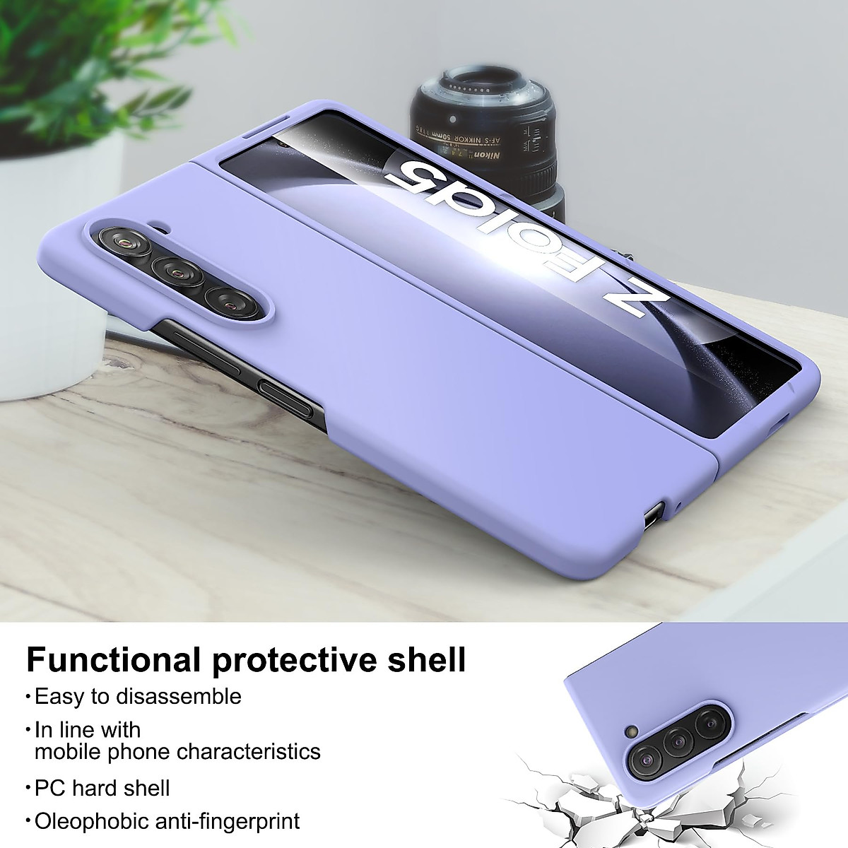 Foluu Slim Fit Case for Samsung Galaxy Z Fold 5 Case, with Front Built-in Screen Protector, Ultra Thin Matte PC Protective Cover for Samsung Galaxy Z Fold5 5G 2023 (Purple)