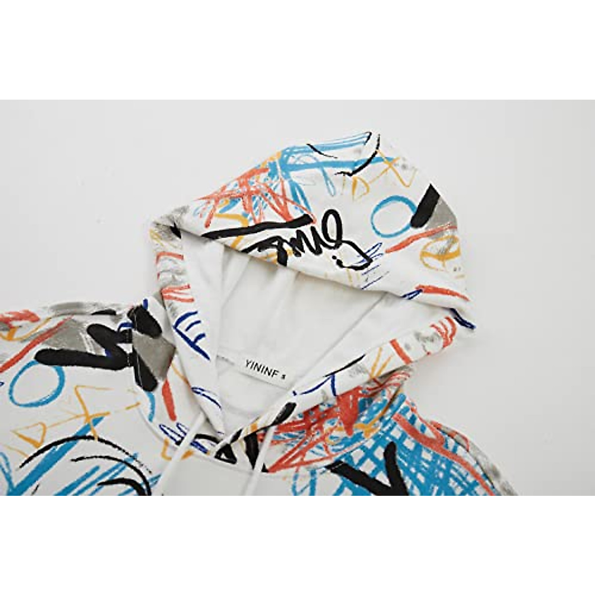 YININF Mens Hipster Hip Hop Hoodie Print Hooded Pullover Sweatshirt(W888 White XL)