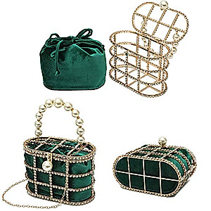 Evening Handbag Women Clutch Purses with Pearl Diamonds for Wedding Prom Birthday Party Dinner Accessories (Green)