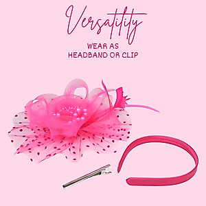 Needzo Fascinator for Women, Kentucky Derby, The Oaks, Church, and Tea Party Accessory, Headband or Hair Clip, One Size (Pink)