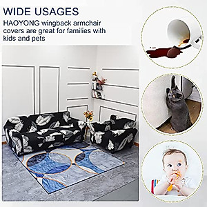 HAOYONG Couch Chair Cover 2 Pieces Printed Armchair Slipcovers Stretch Spandex Slipcover Couch Cover 1 Seater Chair Slip Cover Soft Furniture Slipcover with Elastic Bottom for Living Room