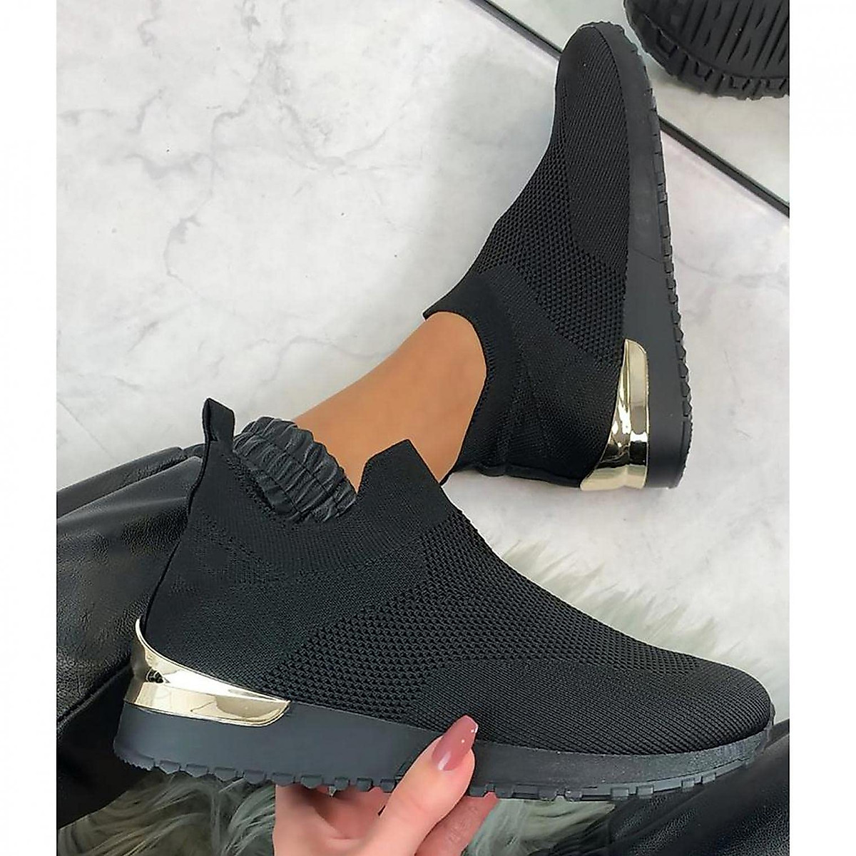 PGOJUNI Women's Fashion Sneakers Walking Running Shoes Ladies Slip on Tennis Shoes Casual Comfortable Non-Slip Air Cushion Sneakers