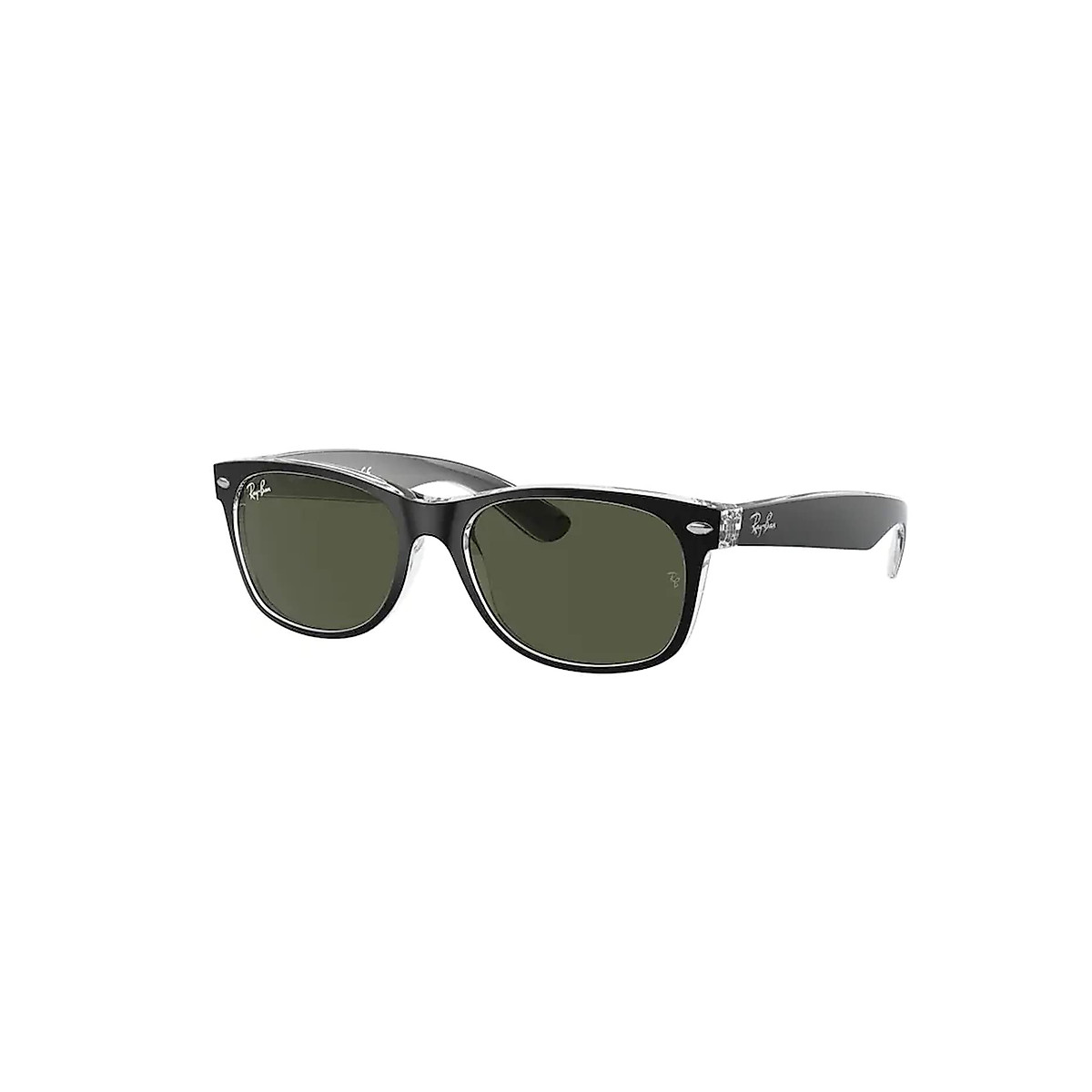 Ray-Ban RB2132 NEW WAYFARER Square Sunglasses For Men For Women + BUNDLE with Designer iWear Eyewear Kit (Black on Transparent/Crystal Lens G-15 Green)