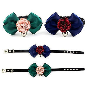 PETFAVORITES Nappa Leather Dog Collar Cute Cat Collar Necklace Jewelry with Flower Bow Tie and Bell Charm for Small Dogs Girl Yorkie Chihuahua Birthday Clothes Accessories (Pink, Size XS)