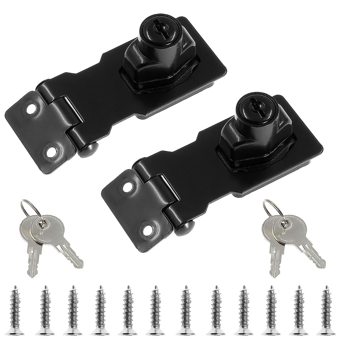 Jiozermi 2 Packs 2.5 Inch Hasp Locks with Keys, Stainless Steel Hasp Latches, Twist Knob Keyed Locking Hasp for Cabinet Small Door, Flat Black