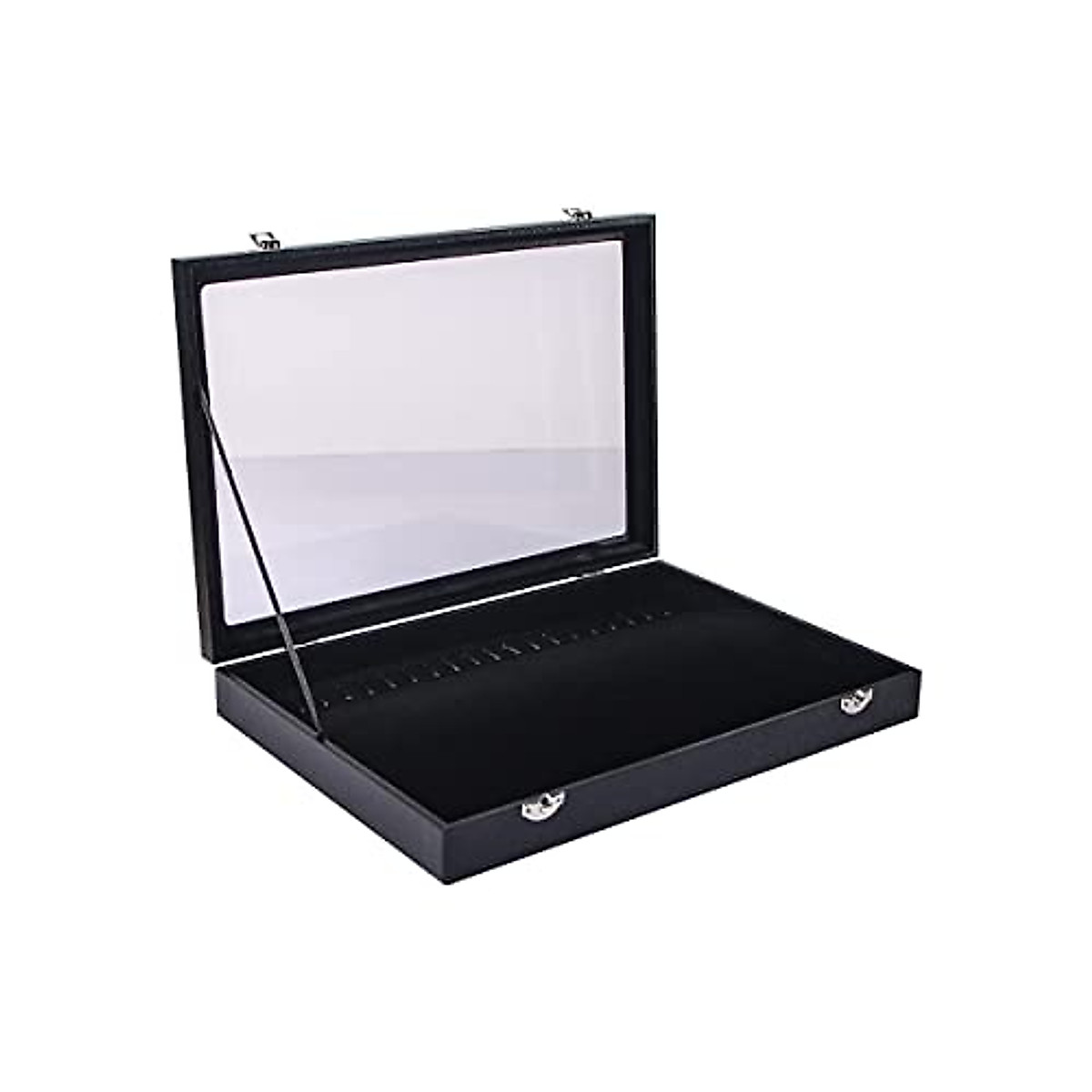 ByKen Jewelry Glass lid 20 Hooks Necklace Organizer Box,Necklace Tray,Necklace Display Box,Chains Showcase Storage Boxes for Show Stackable (Black Velvet)