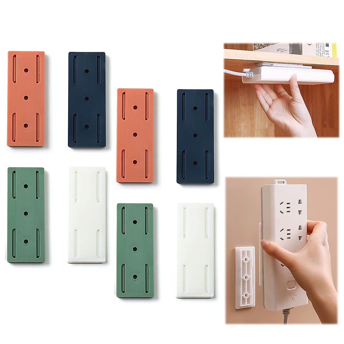 Self-Adhesive Desktop Socket Fixer, 2023 New Adhesive Punch Free Socket Holder, Premium Wall-Mounted Plug Fixer Sticker Desktop mountable Plug-in Socket Fixer Bracket Stand (8 Pcs)