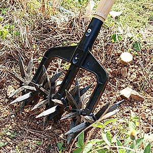 Kakasi Grass Loose Soil waresGardening Rotary Tiller,Manual Cultivator,Hand-Held Garden Cultivator with Detachable Tines, Reseeding Grass Or Terra Mixing(Without Pole) Tooling Tools