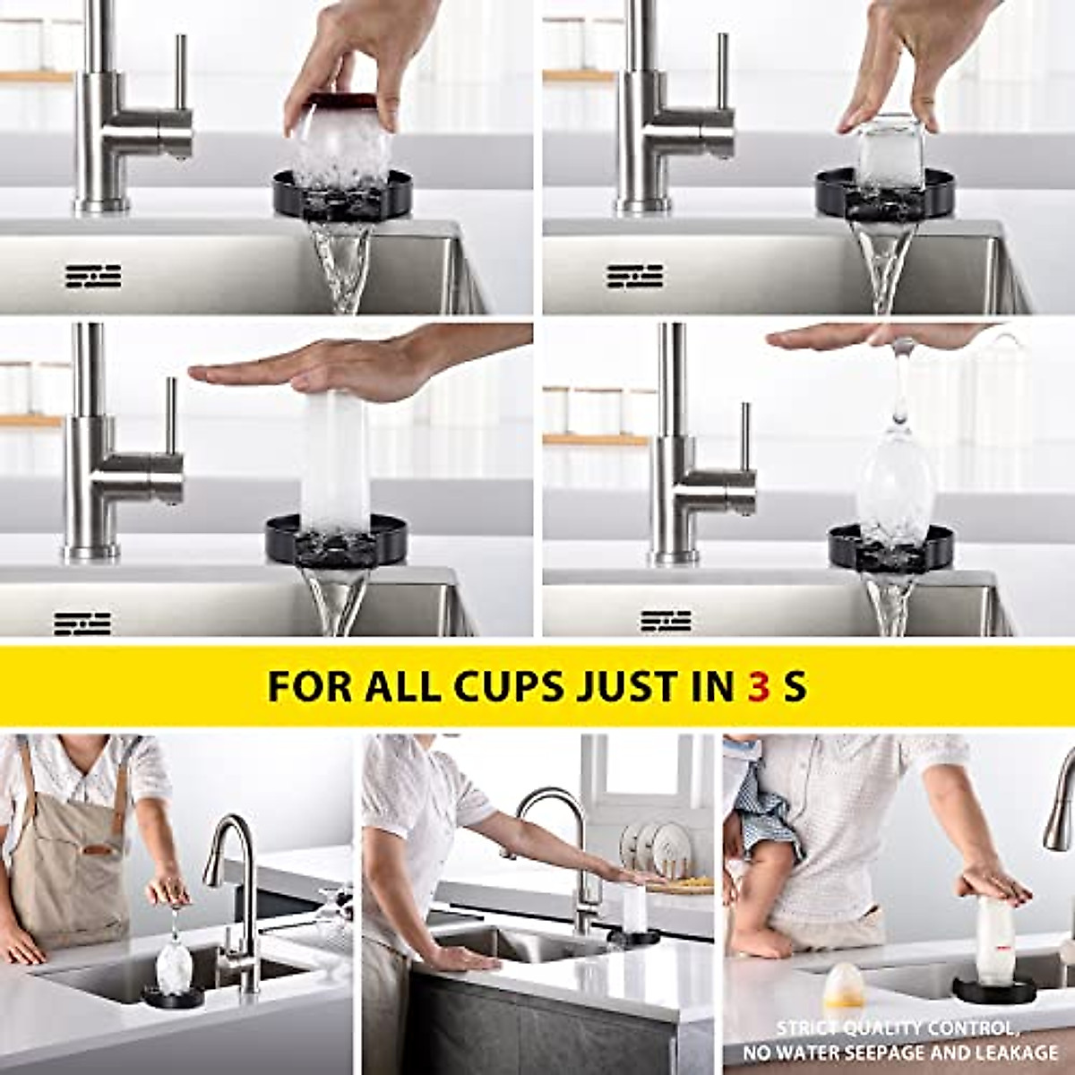 KAYNLESS Glass Rinser Cup Washer For Sink, Metal SUS 304 Stainless Steel Glass Washer For Sink, Kitchen Sink Accessories for Washe Baby Bottle, Glass Cup, Wine Glass, etc(Black)