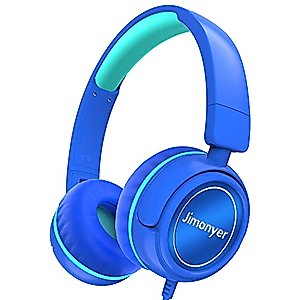 Jimonyer Kids Headphones for School, 3.5mm Jack Wired Safe Volume Limit Headphones for Kids, HD Stereo Sound On-Ear Girls Boys Toddler Headphones for Tablet, iPad, Kindle,Blue Green