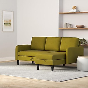 Eafurn Sectional Pull Out Bed, PU Leather Upholstered 3 Seats Sleeper Reversible Chaise Lounge w/Storage, Modern Design 72" L-Shaped Corner Sofa & Couches for Living Room, Olive