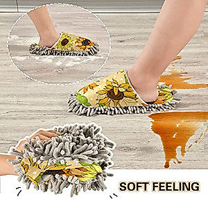 Sunflower Floral Mop Slippers Shoes Cover for Floor Cleaning Washable Dirty Hair Dust Cleaners Microfiber Mop Socks for Kitchen Office House