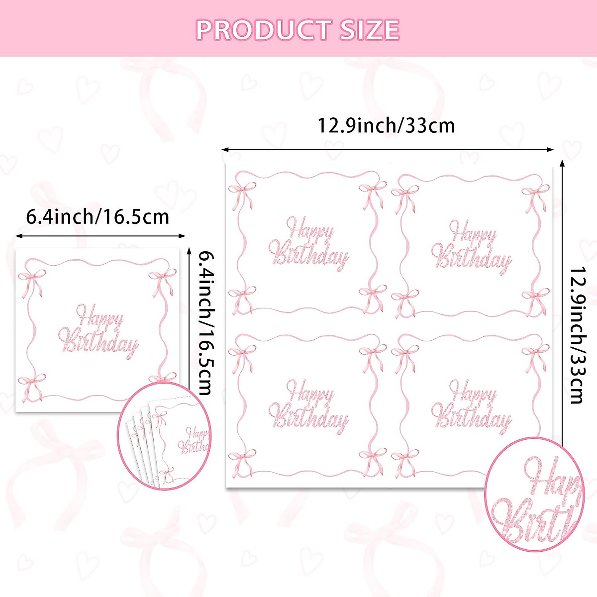 Bow Pink Birthday Napkins, 80Pcs Conquette Birthday Decorations Napkins, Pink Bow Theme Party Decorations Birthday Party Supplies Bow Girls Birthday Party Decor