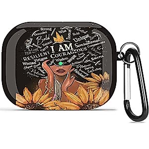 Airpods Pro Case Black Girl, OTOPO Cute Air pods Pro Accessories Protective Hard Case Cover Portable & Shockproof Women with Keychain for Airpods Pro Charging Case (Sunflower African American Women)