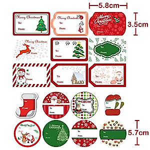 500pcs Christmas Wrap Tags Gift Tag Stickers, Gift Name Tags Stickers for Christmas Presents, to from Christmas Labels – Santa, Deer, Xmas Tree, Merry Christmas Self Adhesive Gift Labels Stickers