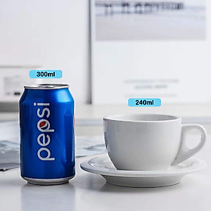 XUFENG 8oz Cappuccino Cups Set of 4 with Saucer White Porcelain for Latte, Mocha,Tea Espresso Cafe with Porcelain Spoon