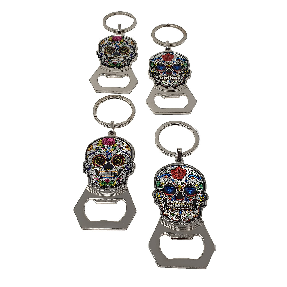 Arimex Day of the Dead Sugar Skull Keychain Bottle opener 12 Pcs. Mexican party favor Dia de los muertos sugar skulls key chains beer bottle opener. (Sugar Skull 3) (SK1)