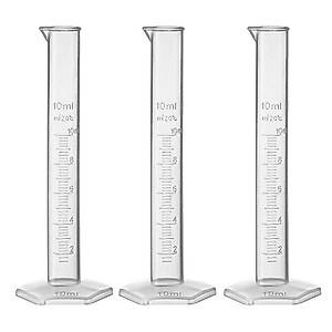 uxcell Plastic Graduated Cylinder, 10ml Measuring Cylinder, Science Test Tube Beakers, Single Metric Scale, Clear Hex Base Flask for Lab Home 3pcs