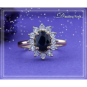 Dazzlingrock Collection 7x5mm Oval Blue Sapphire & Round White Diamond Halo Style Engagement Ring For Women in 14K Solid Yellow Gold Size 6