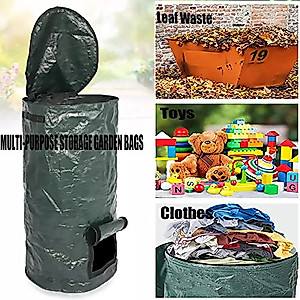Compost Bins Outdoor, Garden Compost Bag, Reusable Garden Yard Waste Bag, Collapsible Leaf Lawn Bags, 34 Gallon (Black 1 Pack) (Green)