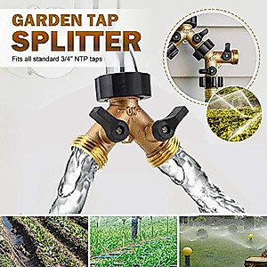 Heavy Duty Garden Faucet Splitter Hose Splitter with Shut-Off Valves Garden Hose Splitter Y Splitter Connect Faucet for Outdoor Garden Irrigation Watering Suitable for All American Thread 3/4