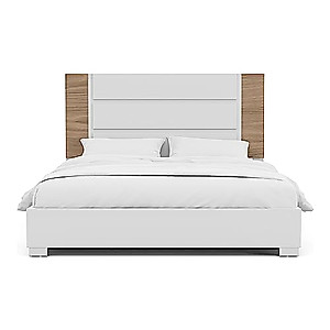Furniture of America Valentina Modern Solid Wood Two-Tone Panel Bedroom, Guest Room Bed, California King, White and Natural Brown