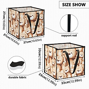 Lovely Teddy Bear Storage Bin Collapsible Toy Storage Basket Cube Laundry Basket Waterproof Nursery Hamper with Handles for Kids Room Nursery Closet Shelf Toys Playroom Decor