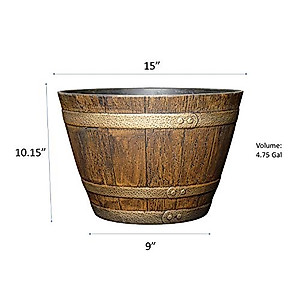 Classic Home and Garden 72 Whiskey Barrel, 15", Distressed Oak