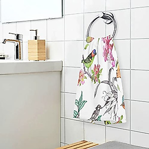 Floral Bird Pattern Hand Towels Set of 2, Highly Absorbent Soft Cotton Face Towels Bathroom Decorative Towel for Beach Gym Spa Shower, 16x28In