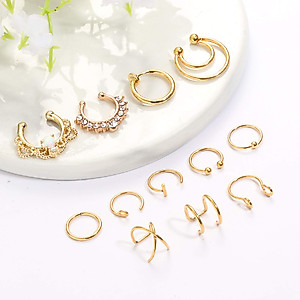 ORAZIO 12Pcs Fake Nose Rings Hoop Stainless Steel Faux Septum Piercing Clip On Nose Septum Ring Faux Non-Pierced Nose Rings Earrings Jewelry