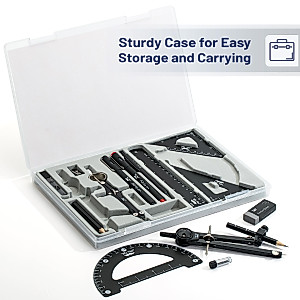 Mr. Pen- Professional Geometry Set, 15pcs, Black Geometry Kit for Artists and Students, Geometry Set, Metal Rulers and Compasses, Drawing Tools, Drafting Supplies, Drafting Set, Drafting Tools and Kit