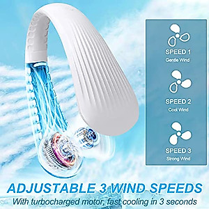 kissxiaoya Portable Bladeless Neck Fan, Hand Free Leafless Neckband Fan, Rechargeable Wearable Personal Fan with 3000 mAh Long-Lasting Battery, Adjustable 3 Speeds(White)