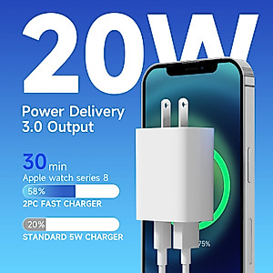 USB C Charger Block, Fast Charger, 2 Pack 20w Dual Port UBS C Port Wall Fast Charging Block Cube Box Brick Plug Adapter Compatible with Watch Series 9 SE 8 7 6 iPhone 14 13 12