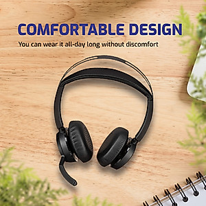 Plantronics Poly Voyager Focus 2 UC, Bluetooth Stereo Headset with Charge Stand, USB-A for Teams, Connects to Deskphone, PC/Mac, Smartphone - Global Teck Bundle w/Microfiber Cloth