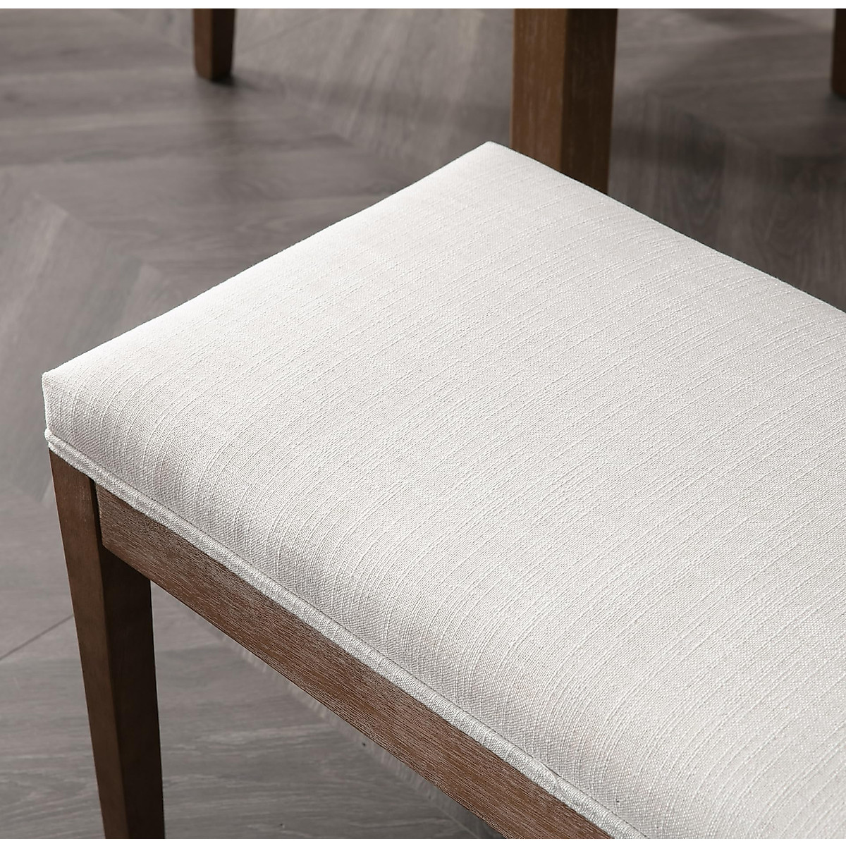 DM Furniture Linen Dining Bench Upholstered Entryway Bench Farmhouse Shoe Bench Seat Ottoman for Hallway Living Room Bedroom End of Bed Dining Room Kitchen, 45.5" Long, Beige