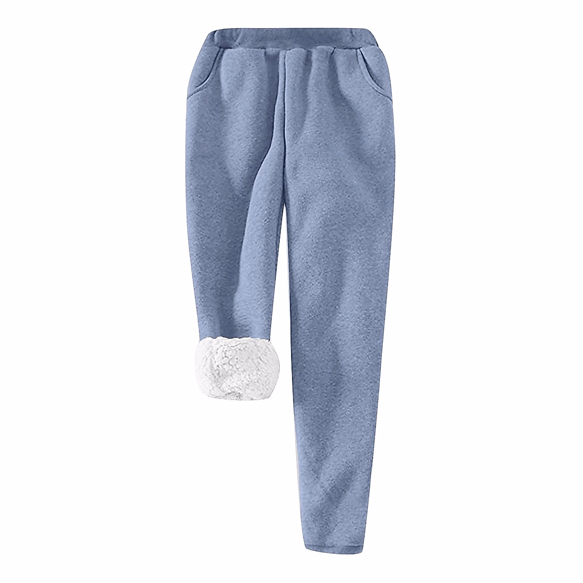 Blue Sweatpants Set for Women Winter Warm Thickened Fleece Lined Jogger Trousers Fall Outfits for Women Solid Color Bodysuits Leggings Fashion Pants with Pockets 3XL