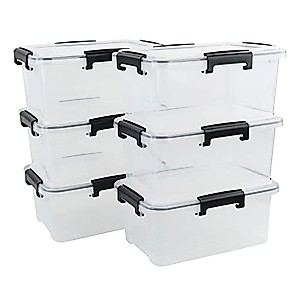 Sosody 12 Quart Clear Storage Latching Box, Plastic Latch Box with Lid, 6-Pack