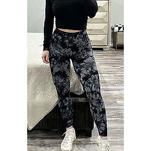 Aoxjox Seamless Scrunch Legging for Women Asset Tummy Control Workout Gym Fitness Sport Active Yoga Pants (Tie-Dye Black Grey, Small)