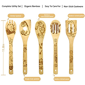 Mothers Day Gifts for Mom Christmas Gift Women Birthday Gift Cute Bear Wooden Cooking Spoons Set Bamboo Kitchen Cooking Utensils Set with Apron Oven Mitt Potholder Set