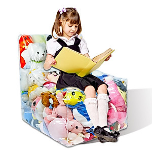 deependo Clear Stuffed Animal Storage Bean Bag Chair for Kids, PVC Bean Bag Chair, Creative Plush Toys Storage, Waterproof Bean Bag Chair Cover for Organizing Toddler & Kids' Rooms Plush Toys