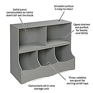 Badger Basket Multi-Bin Toy Storage Organizer and Book Shelf for Kids - Gray