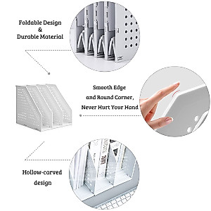 SAYEEC Desktop File Magazine Folder Holder 3 Section Plastic Hollow Documents Foldable Organizer File Cabinet Shelf Frames Dividers Rack Display and Storage