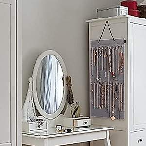 Necklace Holder Jewelry Organizer Hanging on Door Wall Mounted Necklace Holder for Girl Women 24 Hooks Organizer for Holding Jewelries 1 Pack (Gray)