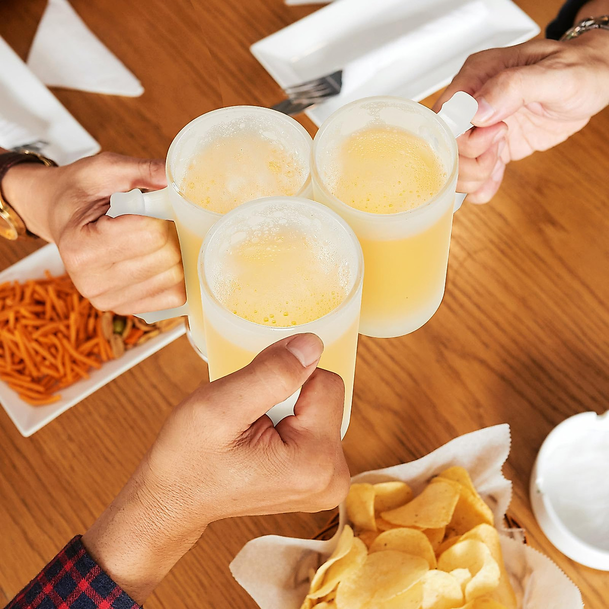 Mifoci 6 Pcs Beer Mugs for Sublimation 16 oz Glass Cups Can Add Photo Text or Images on Personalized Beer Glass for Husband Dad Men for Father's Day Oktoberfest Wedding Gift (Frosted)