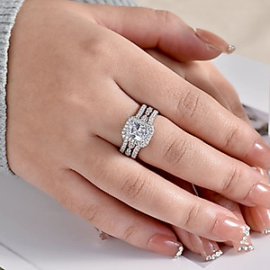 Newshe 2.78Ct Wedding Band Bridal Ring Enhancer Engagement Ring Set for Women 925 Sterling Silver Radiant White Gold 5A Cz Size 5-10 (A Radiant-White, 7)